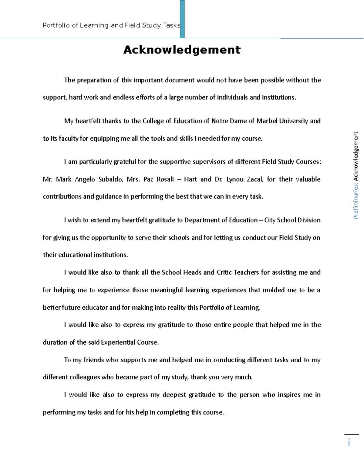 58881568-Acknowledgement of Support in Field Study Documents - Studocu