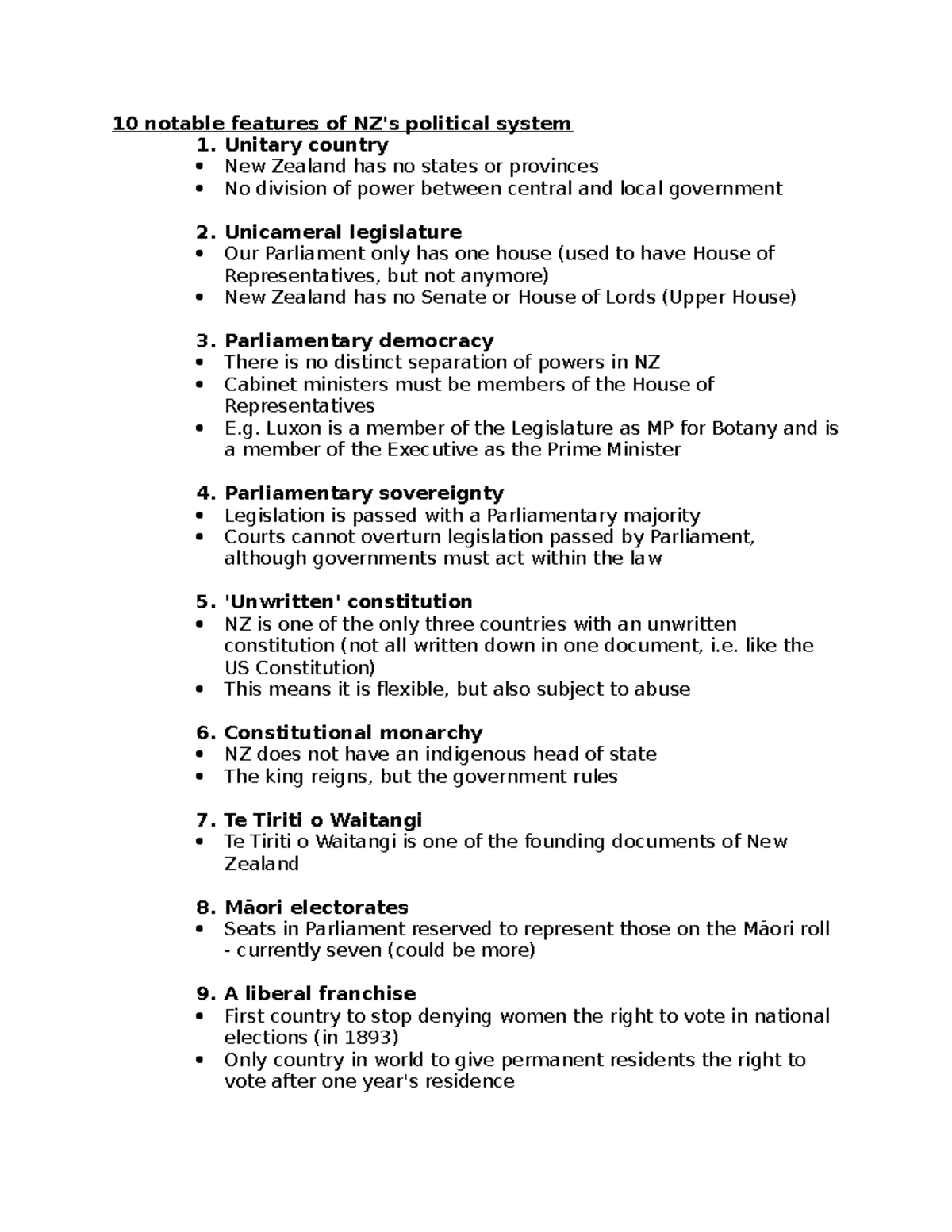 POL111: Key Features of New Zealand's Political System - Studocu