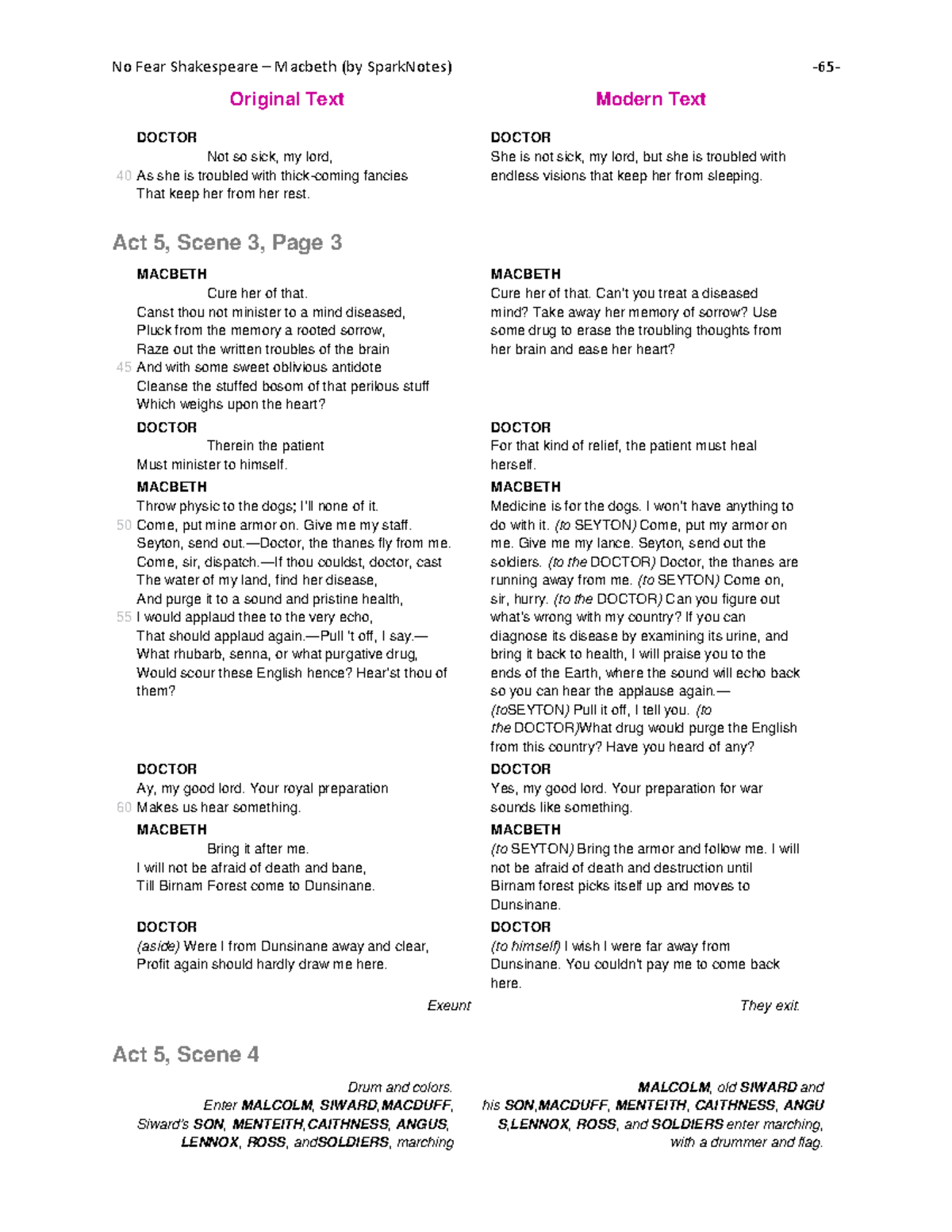 Macbeth Act 5, Scene 4 - Modern Translation by SparkNotes - Studocu