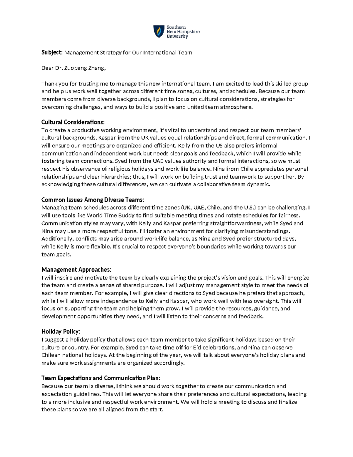 Module 6 International Team Expectations Assignment - Subject: Management Strategy for Our - Studocu