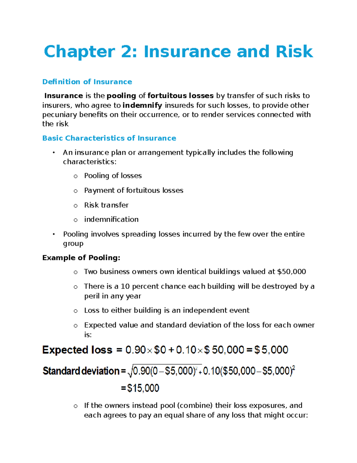 Chapter 2: Understanding Insurance and Risk Management (INS101) - Studocu