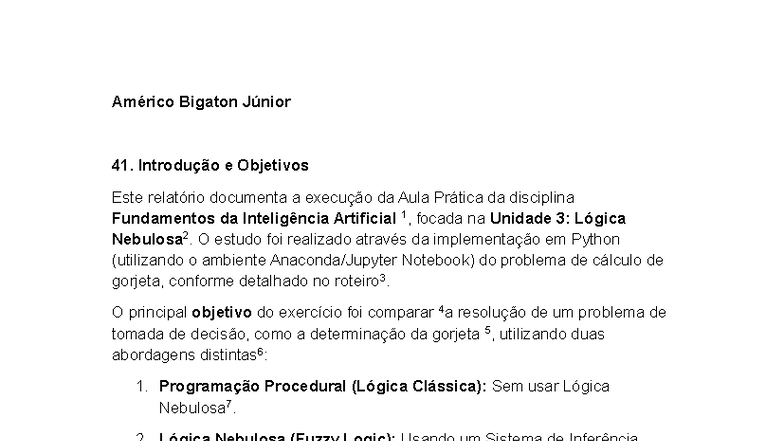 Relatório de Aula Prática: Fundamentos da IA 1 - Lógica Nebulosa - Studocu