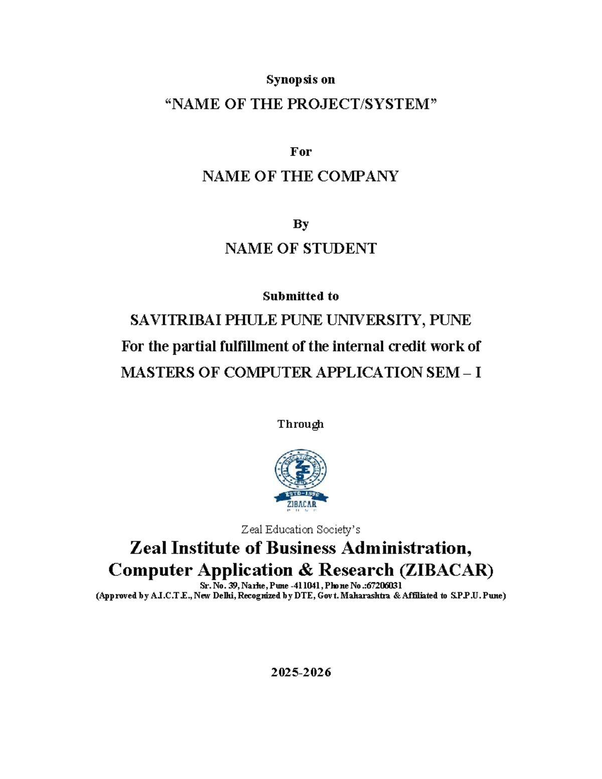 Project Synopsis for MCA I Sem: Sample Project Overview - Studocu