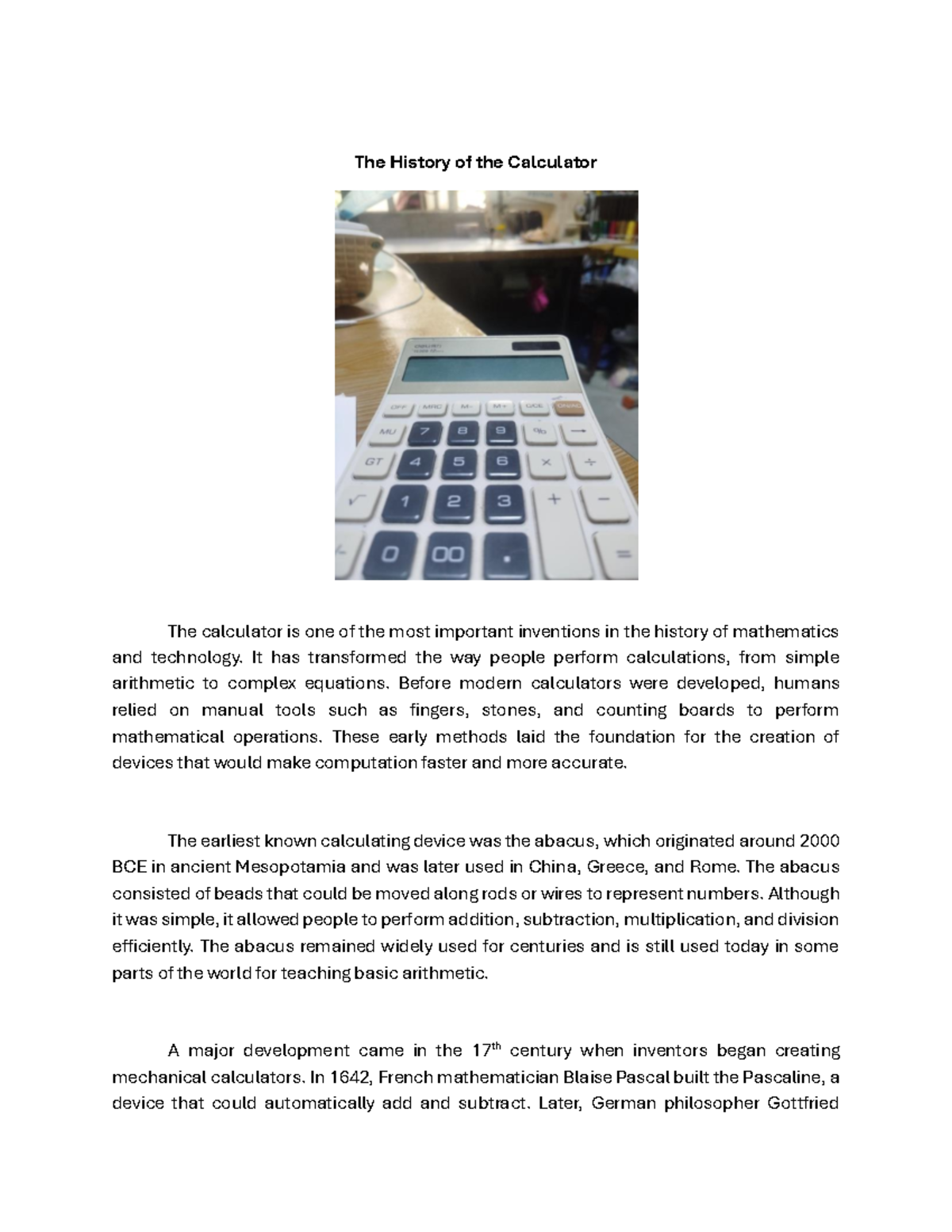 History of the Calculator: A Five-Paragraph Essay (Doc 35) - Studocu
