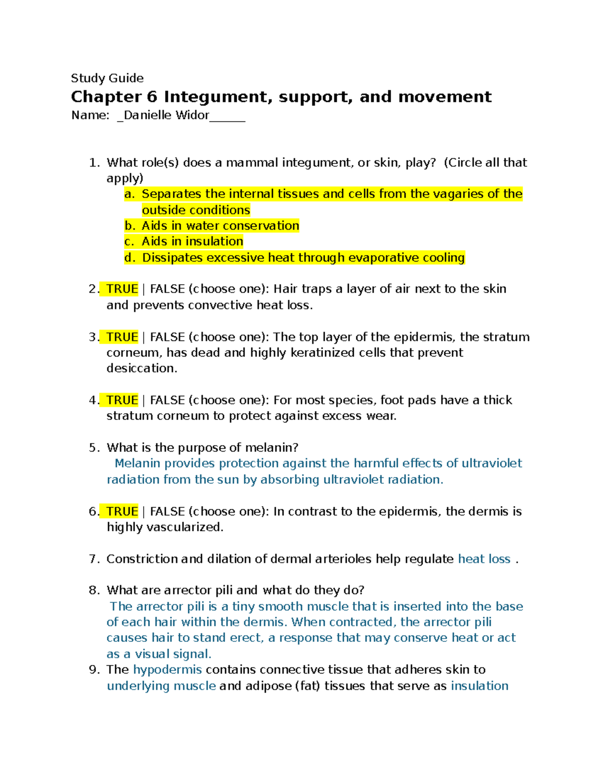 Study Guide: Chapter 6 - Integument, Support, and Movement (BIOL101 ...