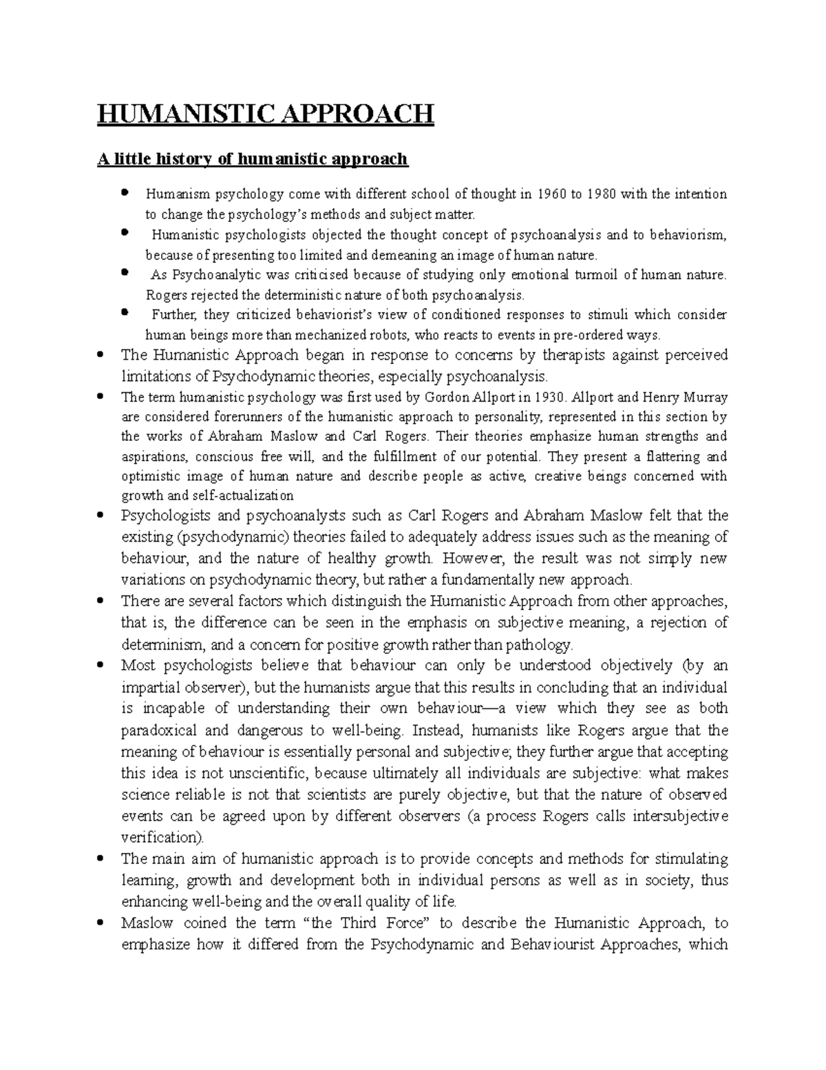 Module 5 Humanictic AND Existential Approach - HUMANISTIC APPROACH A ...