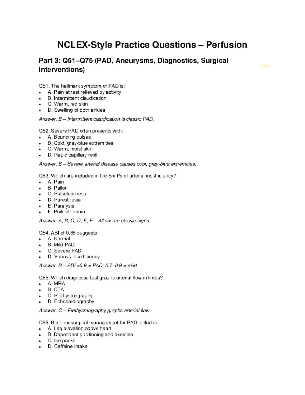 Perfusion NCLEX Practice Questions: PAD, Aneurysms & Interventions Q51 ...
