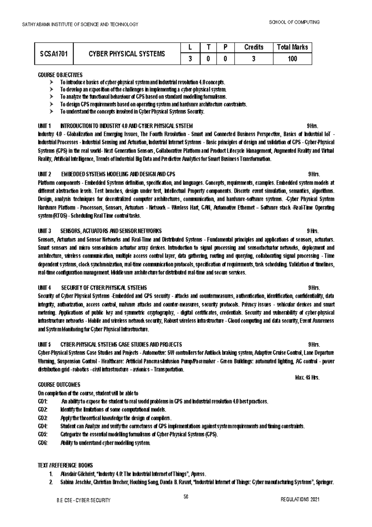 SCSA1701 Cyber-Physical Systems Course Outline & Objectives - Studocu
