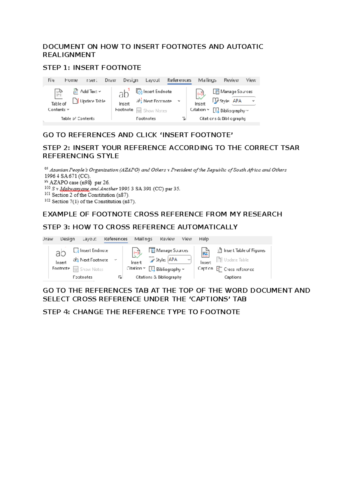 TSAR Guide: Inserting Footnotes & Auto Realignment Steps - Studocu