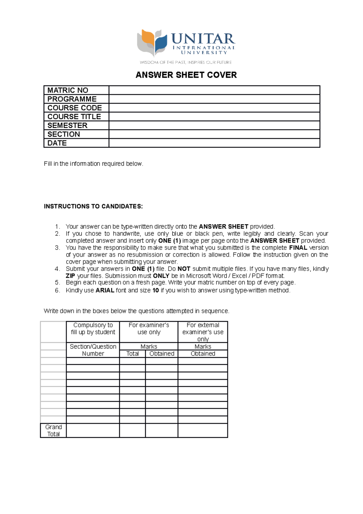 Answer Sheet-ESSB4124-Introduction to Linear Algebra - ANSWER SHEET COVER MATRIC NO PROGRAMME ...