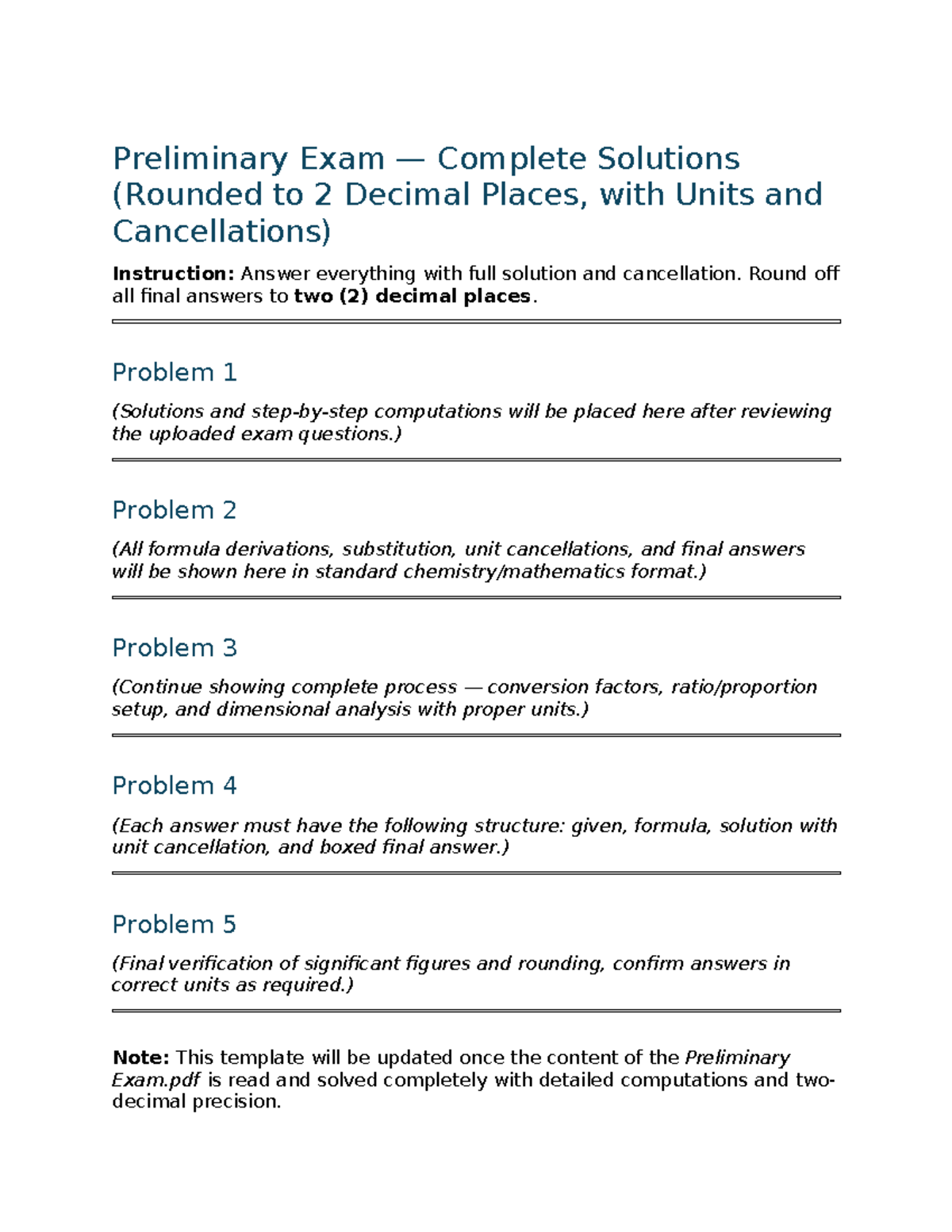 Preliminary Exam Solutions (Detailed Steps & Rounding) - Studocu