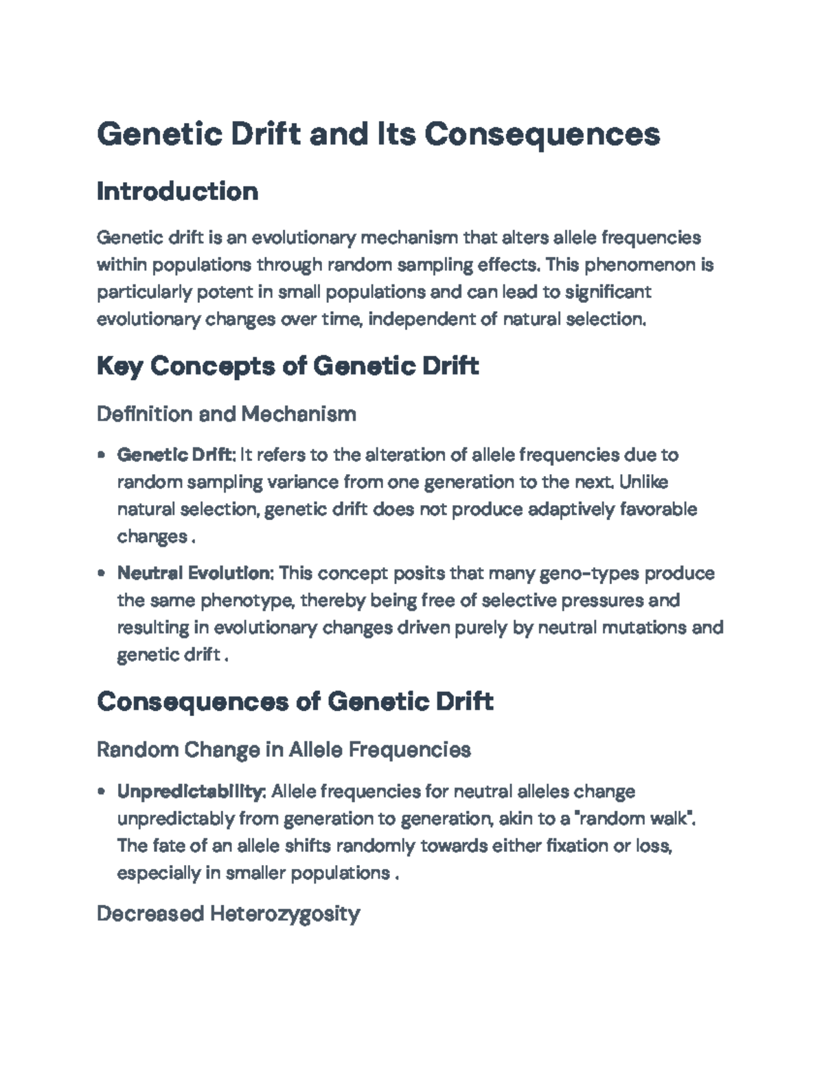 Genetic Drift: Mechanisms and Consequences - Biology 101 Lecture Notes ...