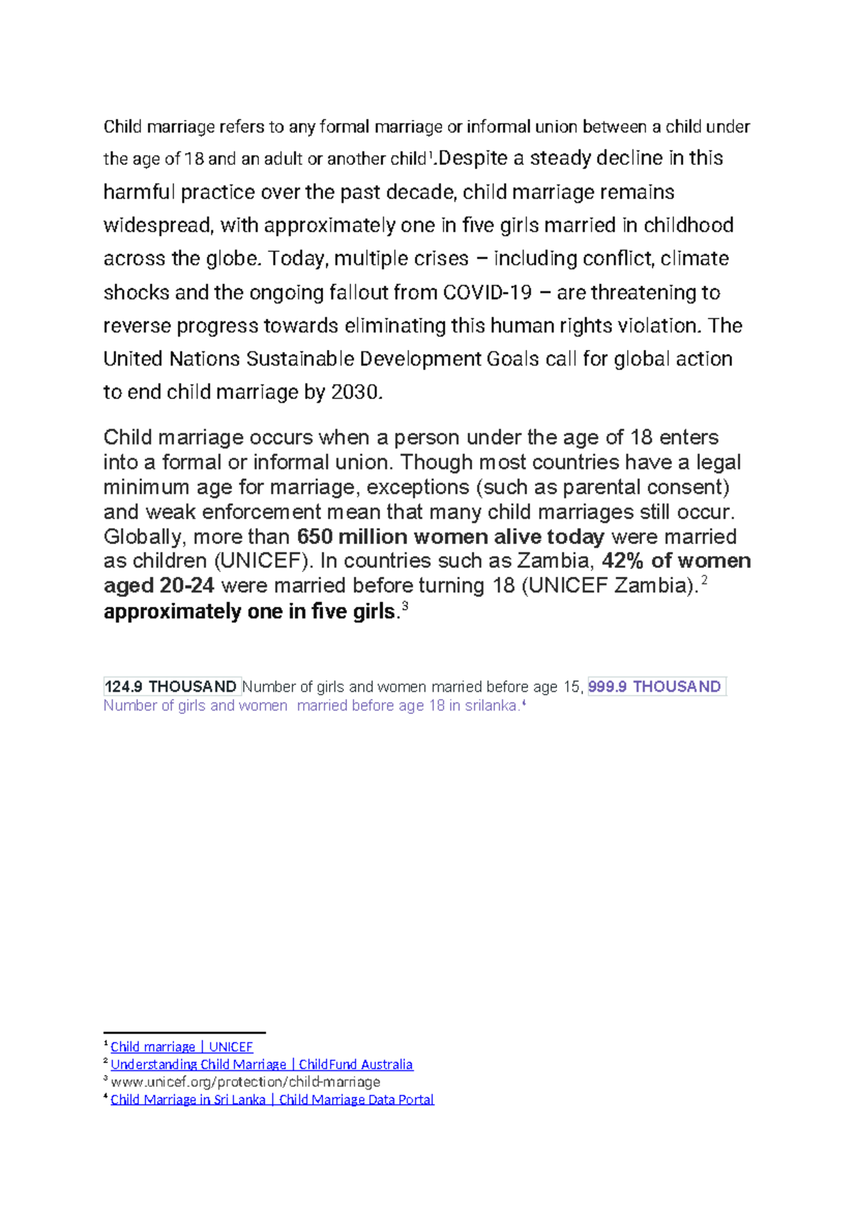 Child Marriage: Global Trends and Challenges (UNICEF Data) - Studocu