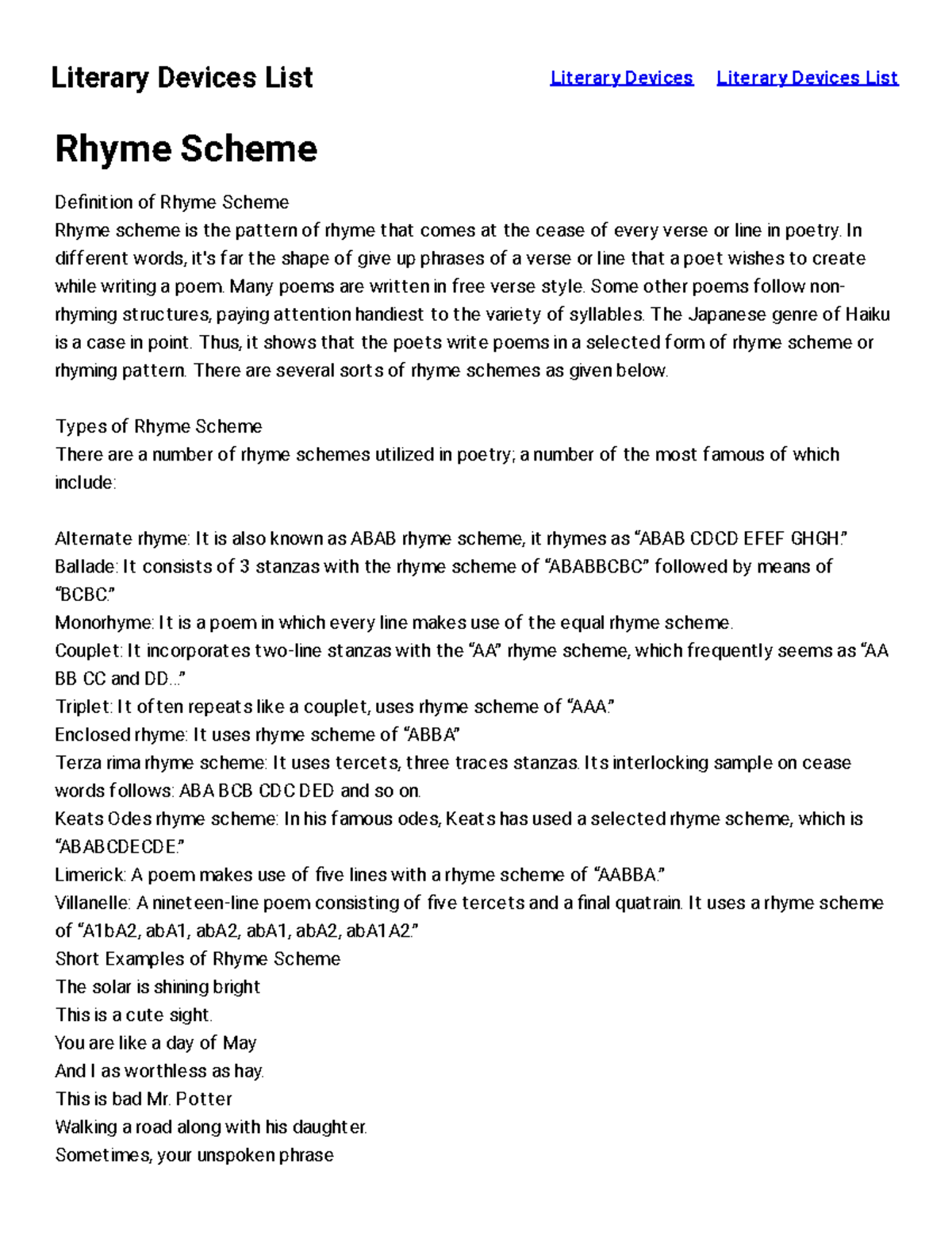 Rhyme Scheme 101 - Definition and Examples in Poetry Literature - Studocu