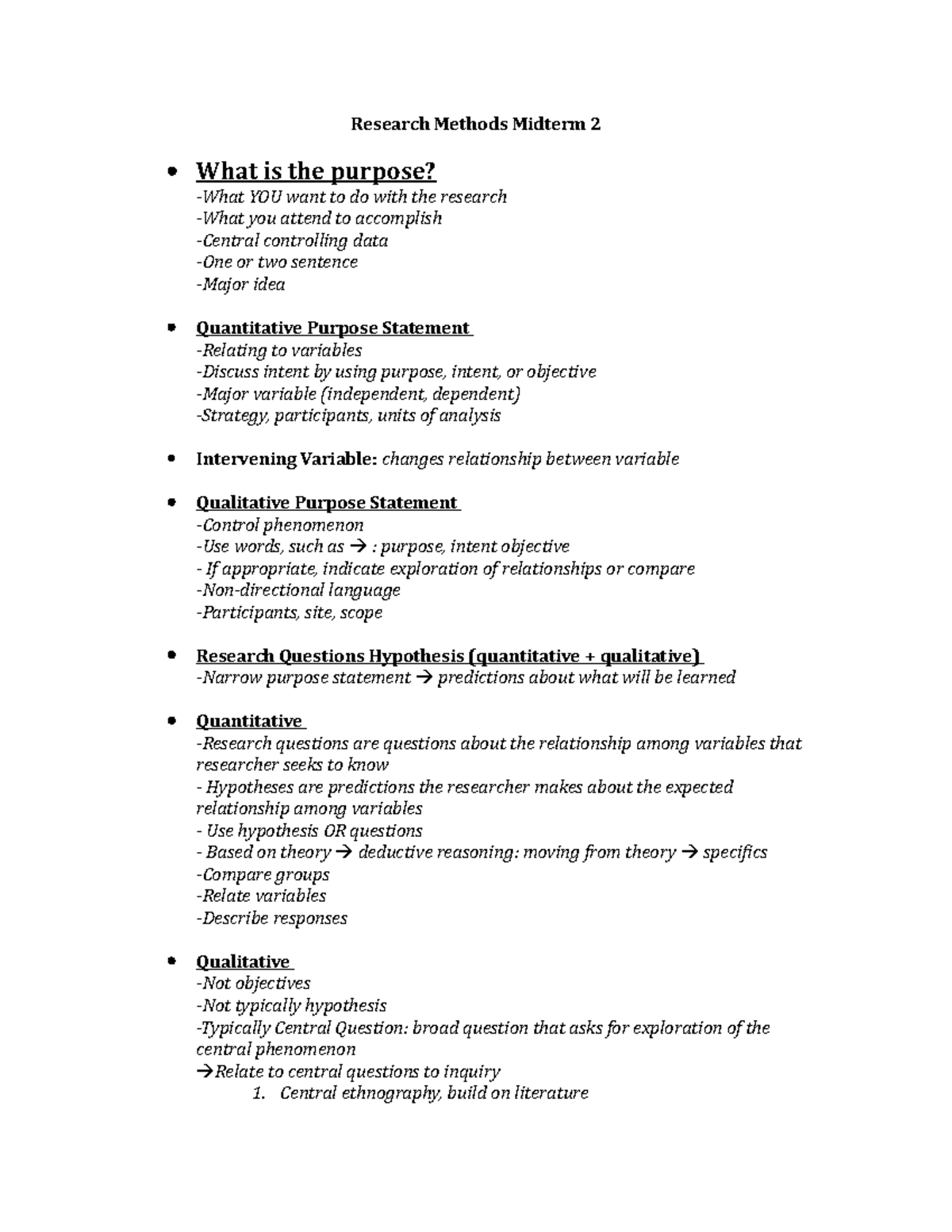 Research Methods Midterm 2 Study Guide: Key Concepts and Techniques ...