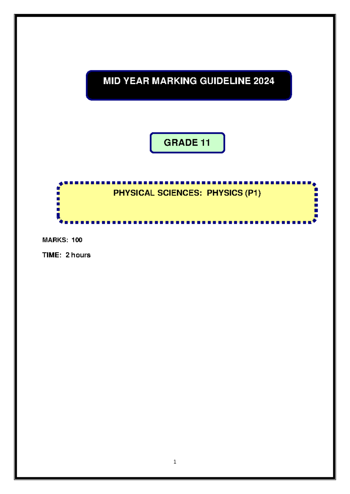 Physical Sciences P1 Gr 11 Mid-Year Exam 2024 Marking Memo - Studocu