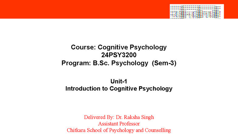 Cognitive Psychology 24PSY3200: Unit 1 Overview and Key Concepts - Studocu