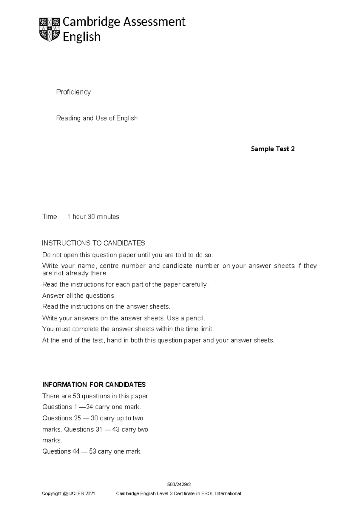 C2 Proficiency Sample Paper 2: Reading & Use of English Test - Studocu