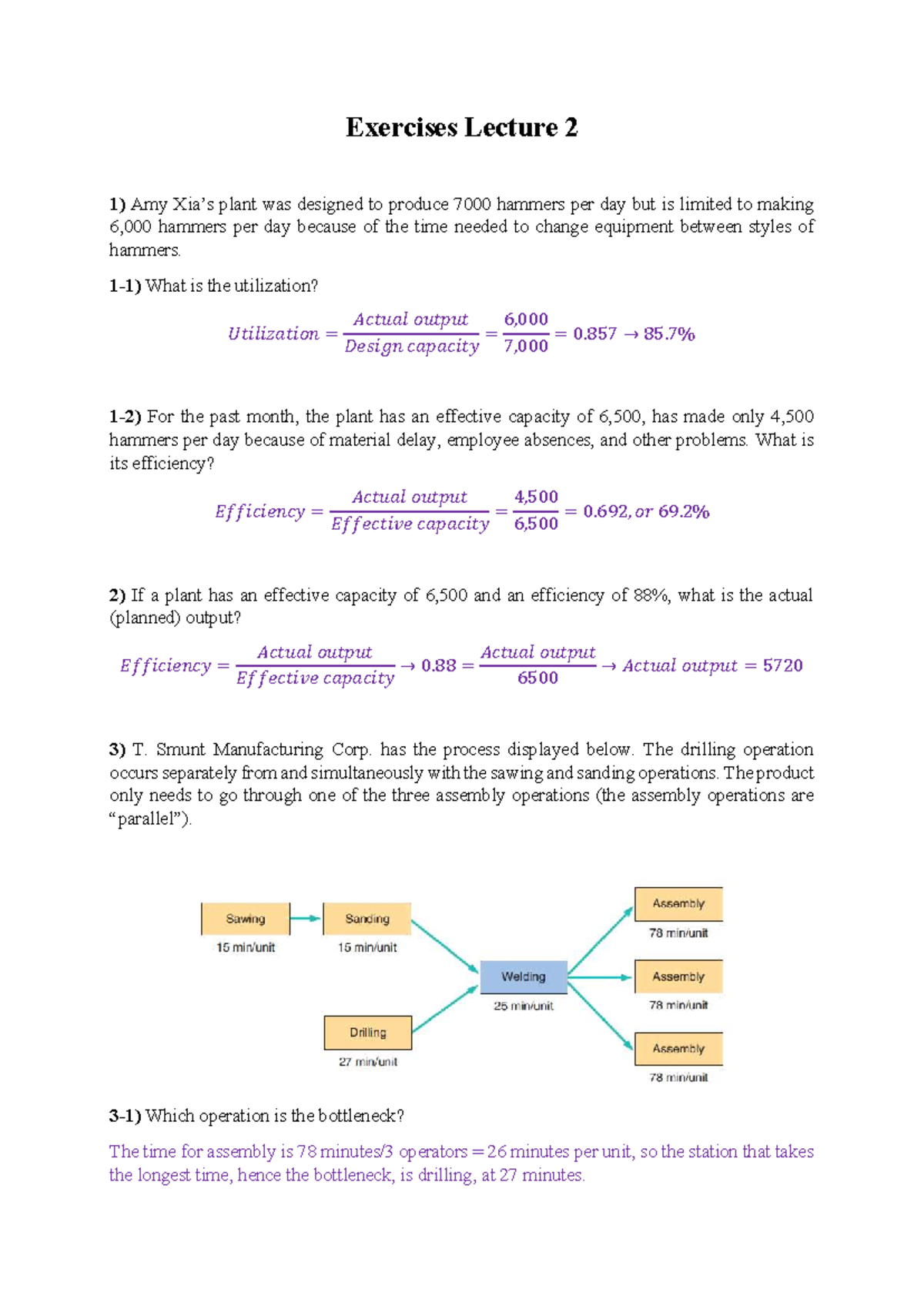 Exercises Class 2 EN solution - Exercises Lecture 2 Amy Xia’s plant was designed to produce 7000 ...