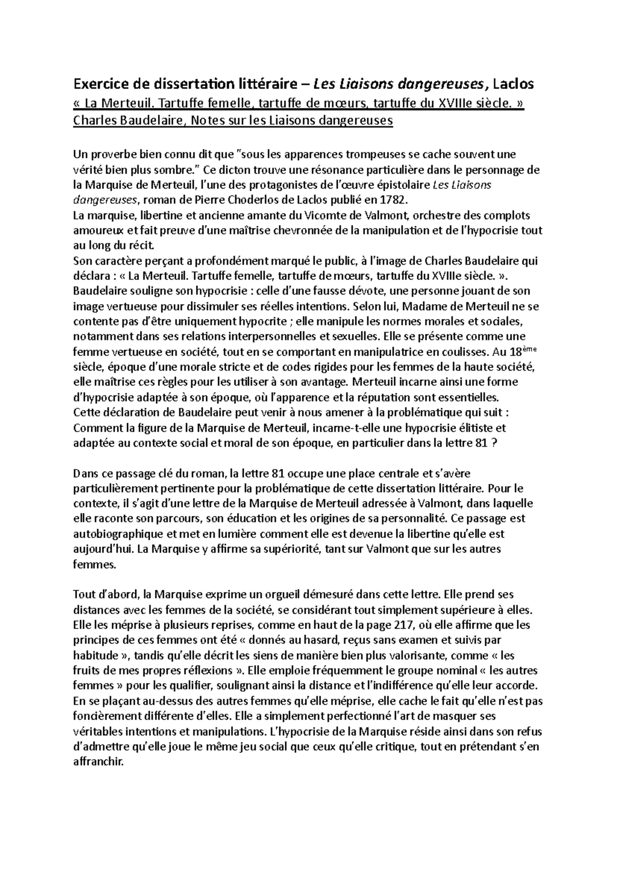 Liaisons dangereuses résumé détaillé - Liaisons dangereuses, Laclos ...