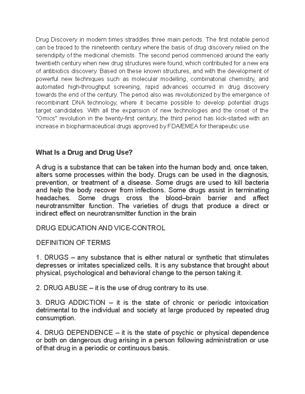 Drugs Definition OF Terms - Drug Discovery in modern times straddles ...