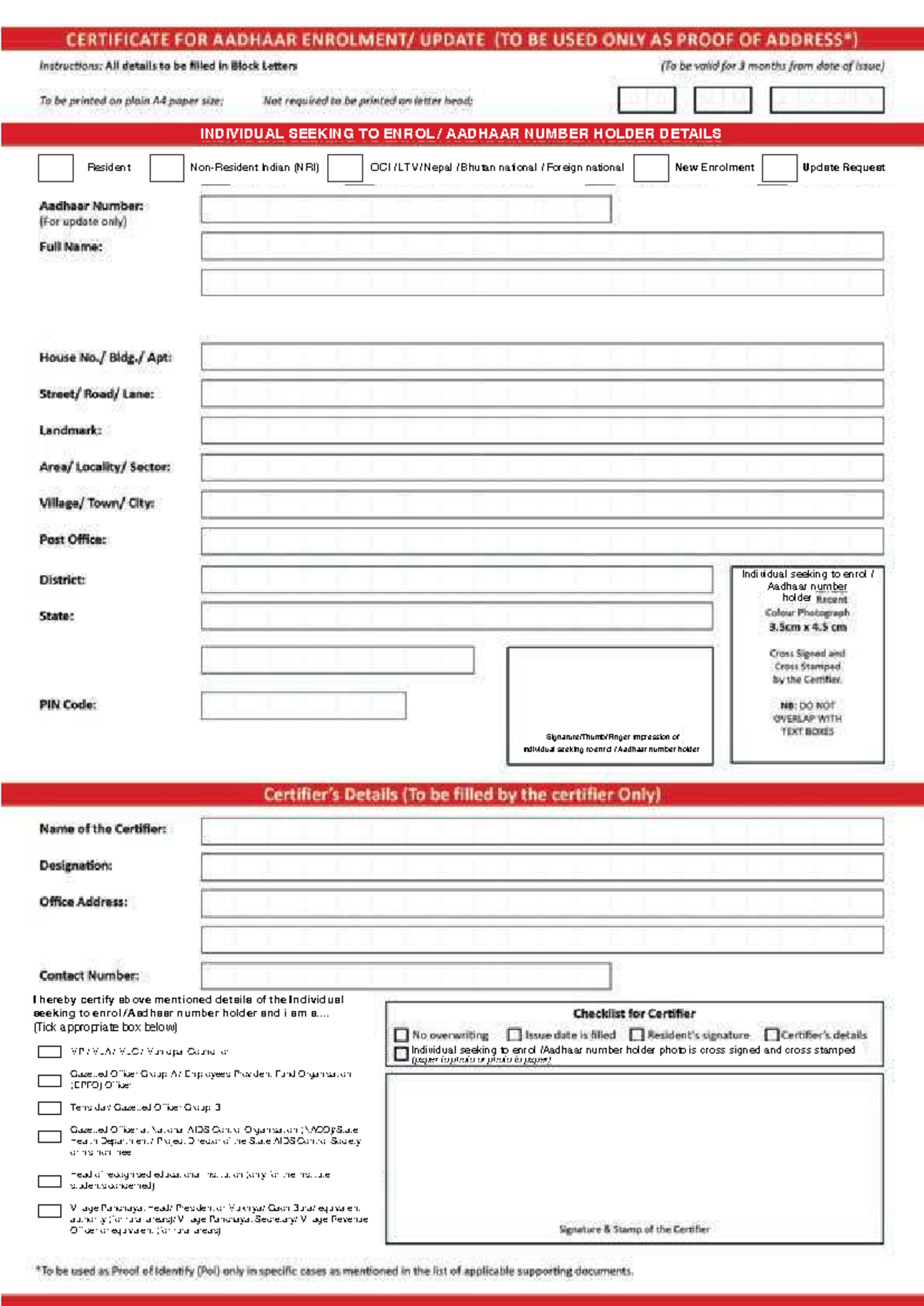 Aadhaar Enrolment & Update: Supporting Documents List - Studocu