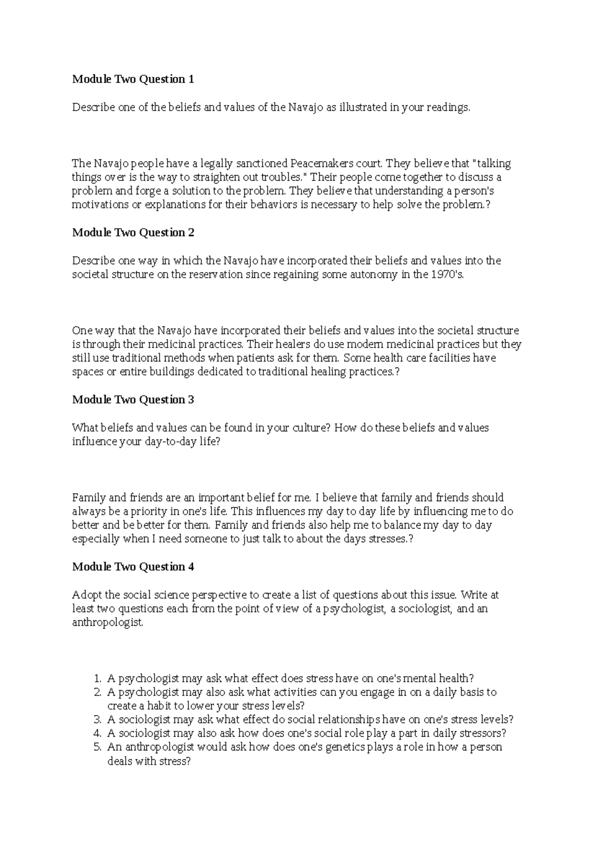 Module 2 Short Responses: Beliefs and Values of the Navajo Culture ...