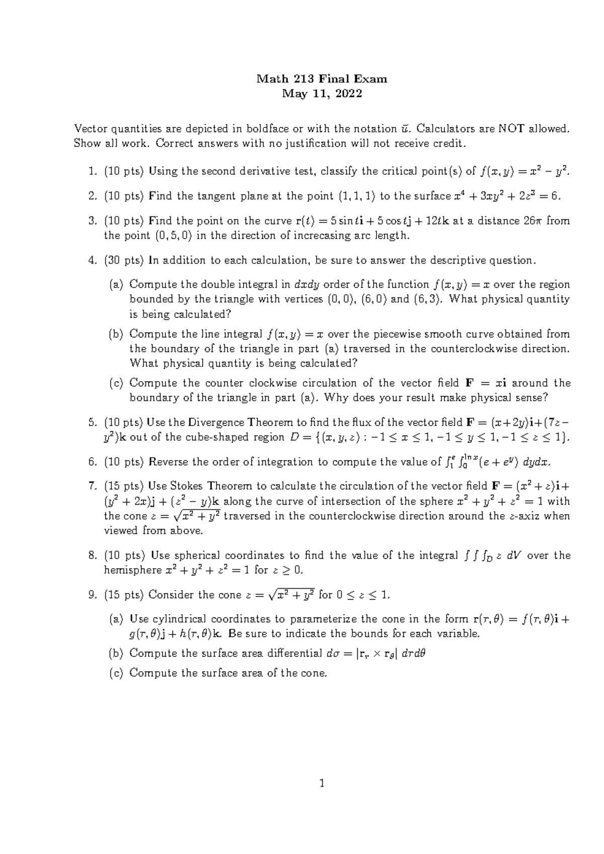 Math 213 S22 Final Exam Review: Concepts & Problem Solutions - Studocu