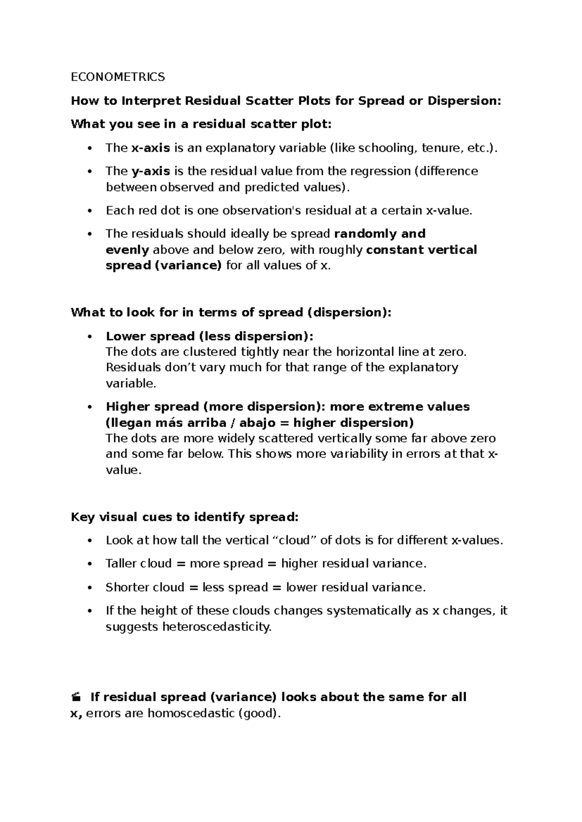 ECON 101: Interpreting Residual Scatter Plots in Econometrics - Studocu