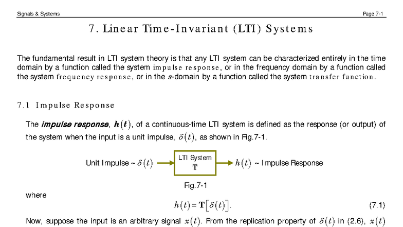 Lec07: Linear Time-Invariant (LTI) Systems Overview (2024 CSNG) - Studocu