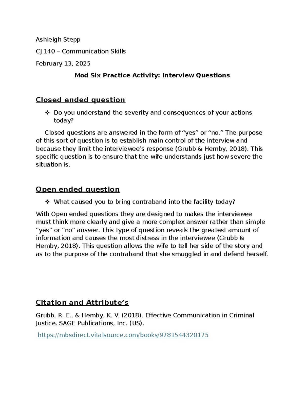 CJ 140 Mod Six practice activity - Ashleigh Stepp CJ 140 ...