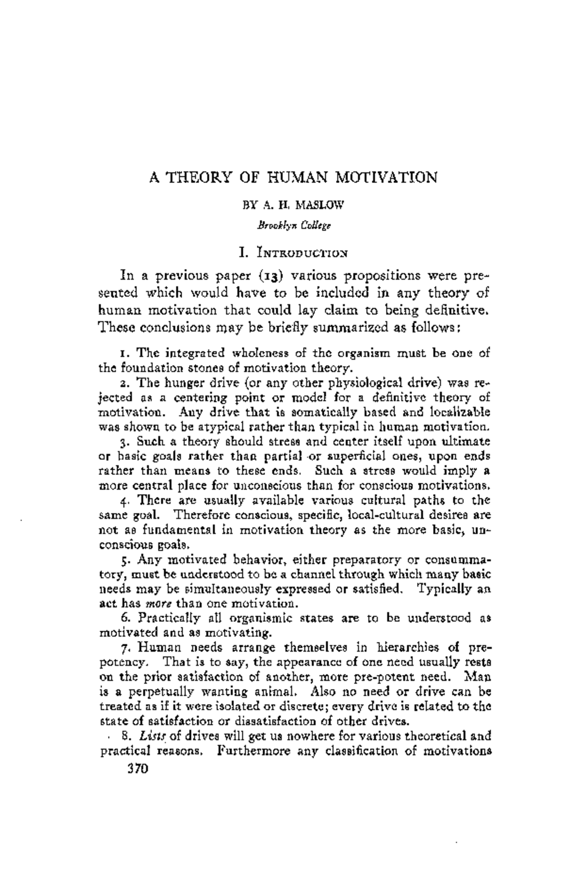A Critical Analysis of Maslow's Theory of Human Motivation - A THEORY ...