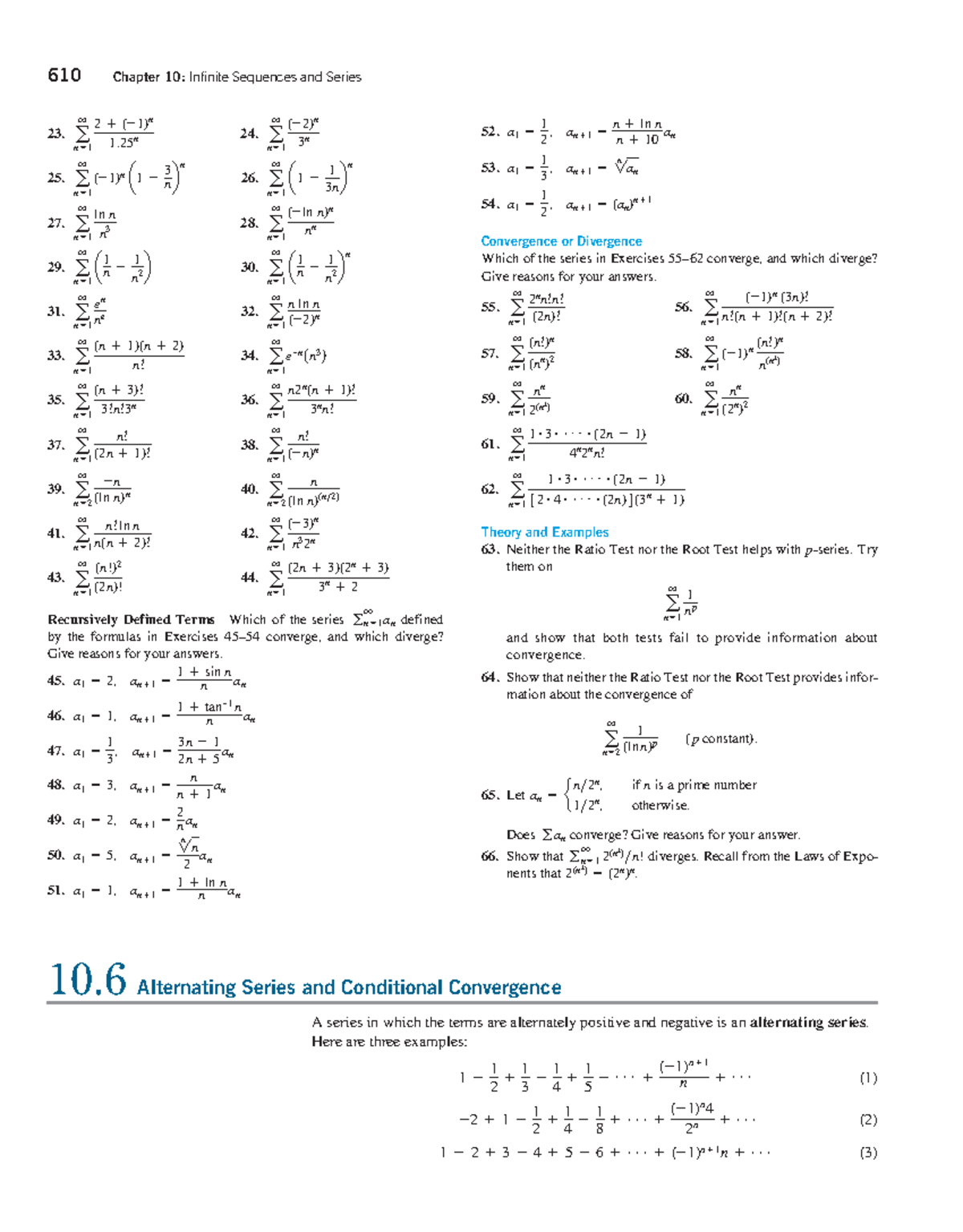 Math ch10-6 - math work - 610 Chapter 10: Infinite Sequences and Series 23. a q n = 1 2 + (- 1)n ...