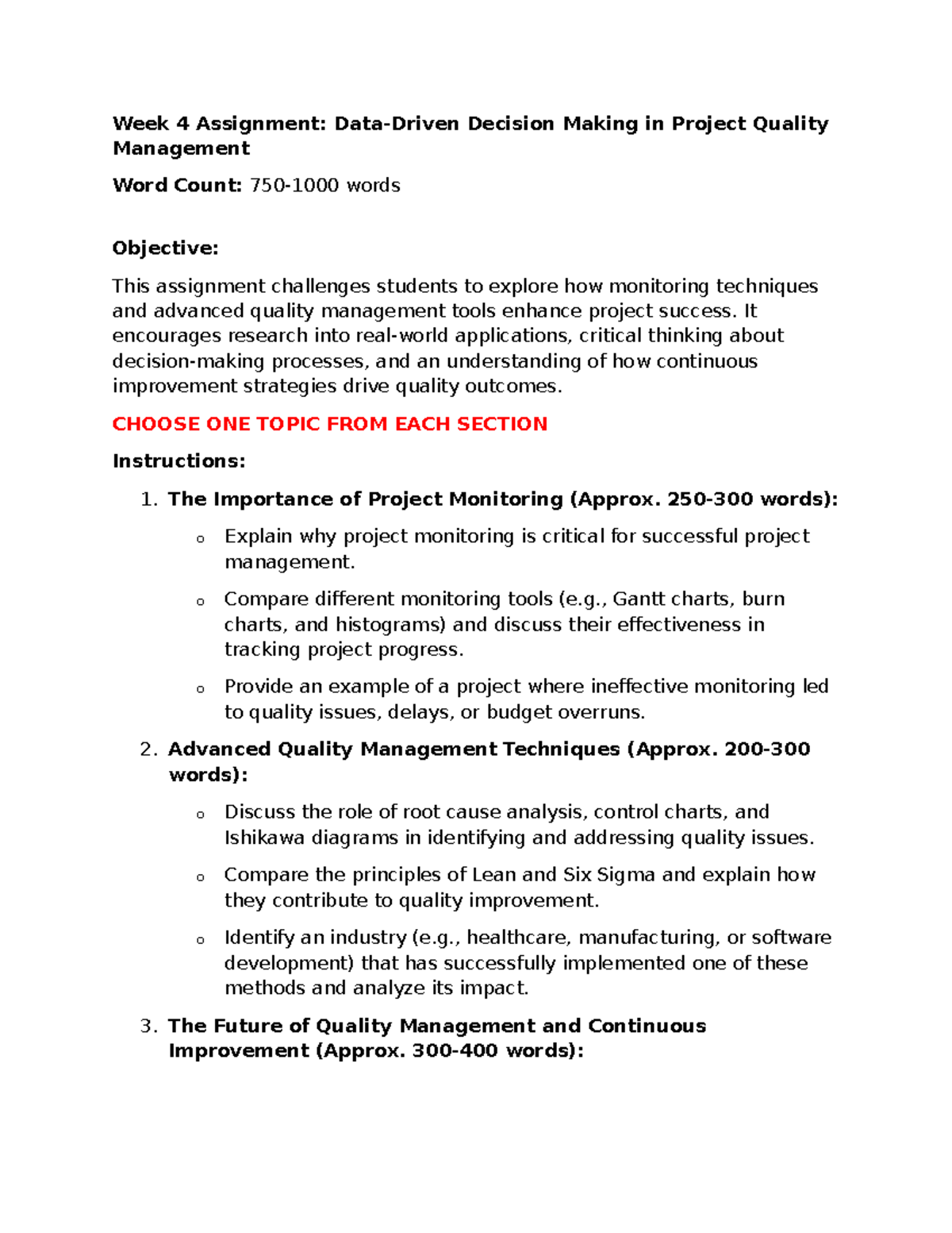Week 4 Assignment - Data-Driven Decision Making in Project Quality Management - Studocu
