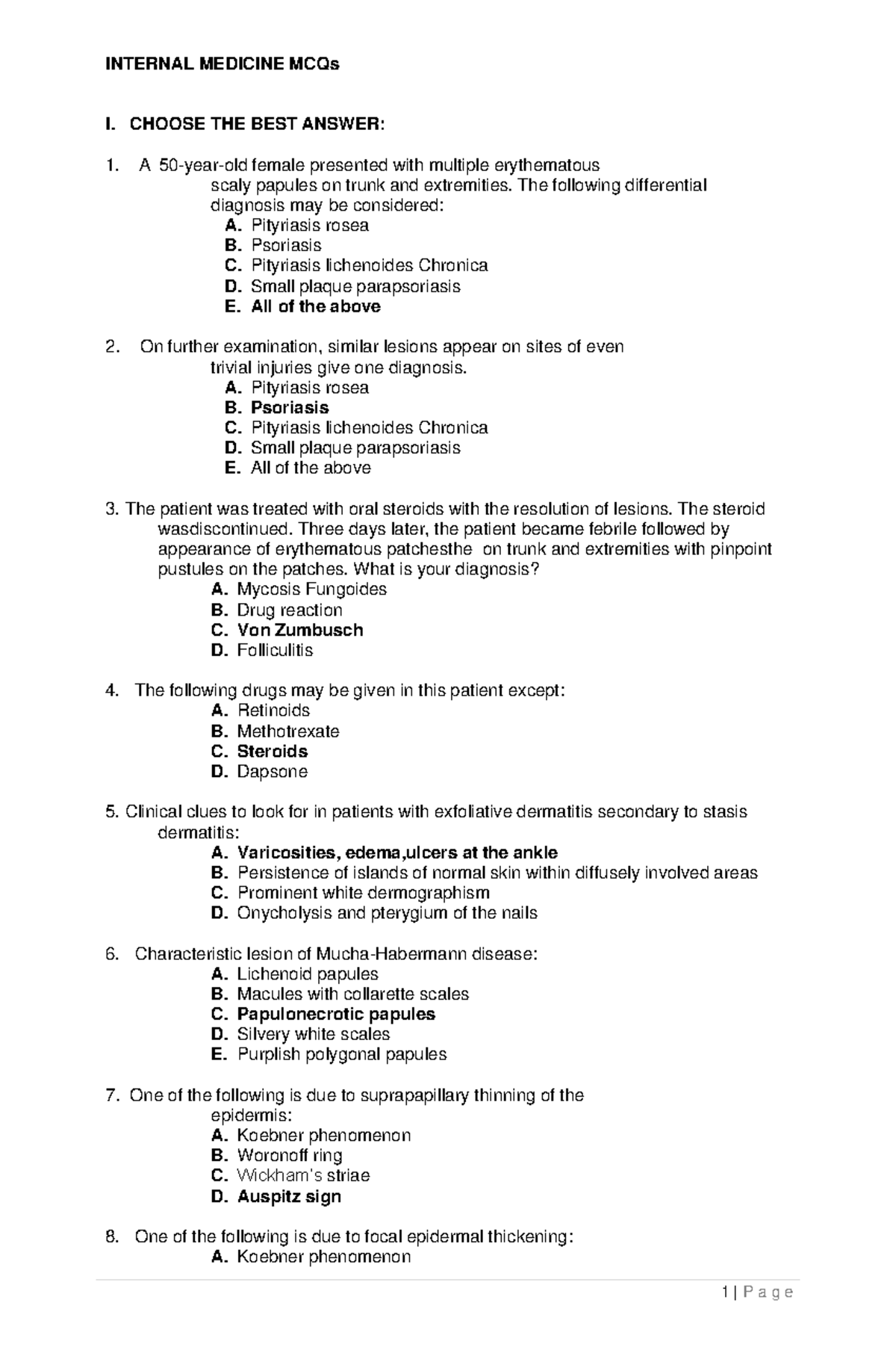 Internal Medicine MCQs with Detailed Explanations (Final Exam) - Studocu