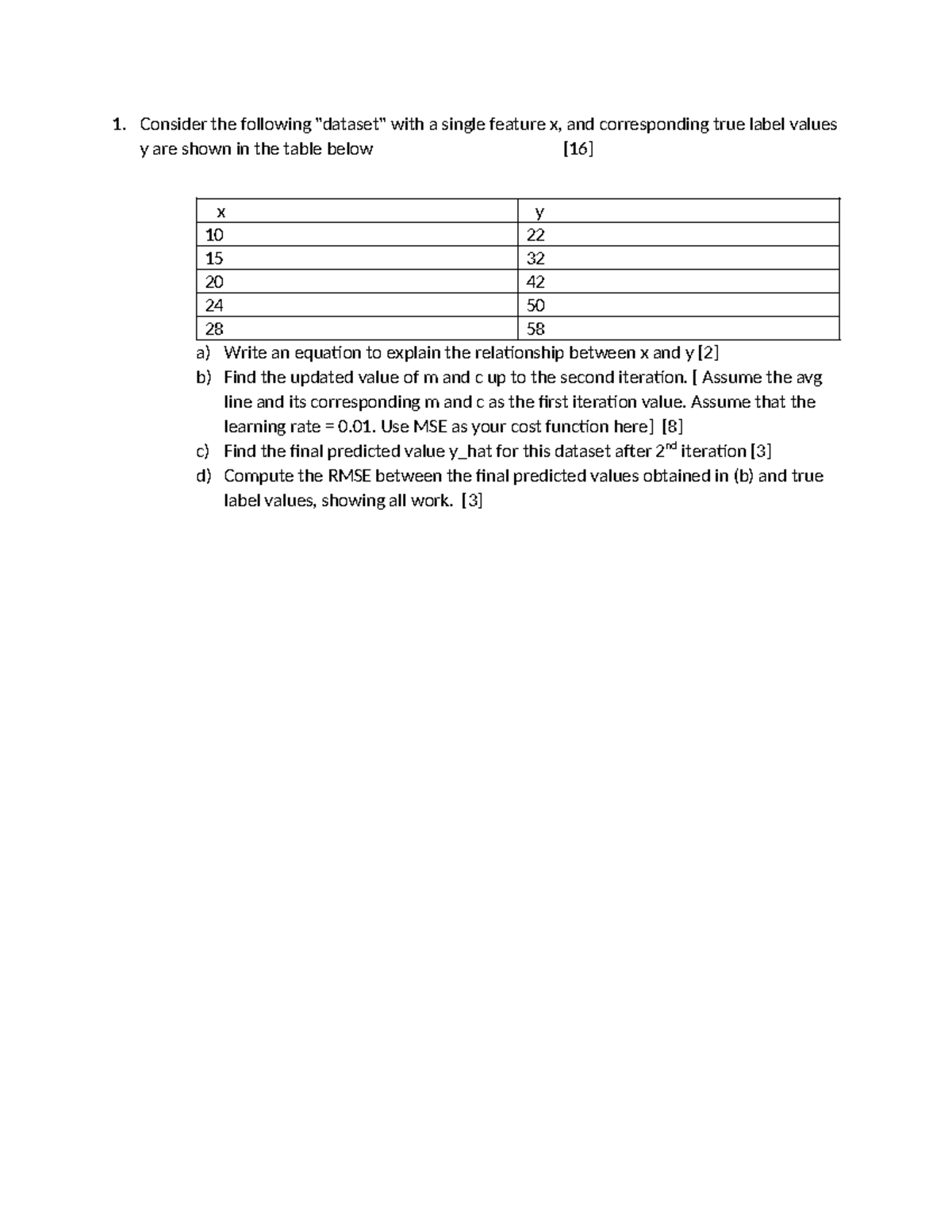 Class Performance Machine Learning Consider The Following Dataset