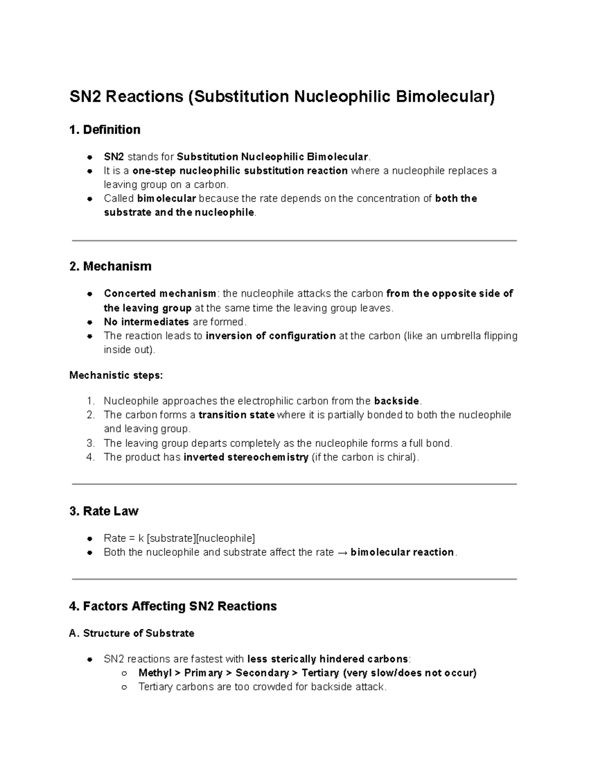 SN2 Reactions: Mechanism, Rate Law, and Influencing Factors - Studocu