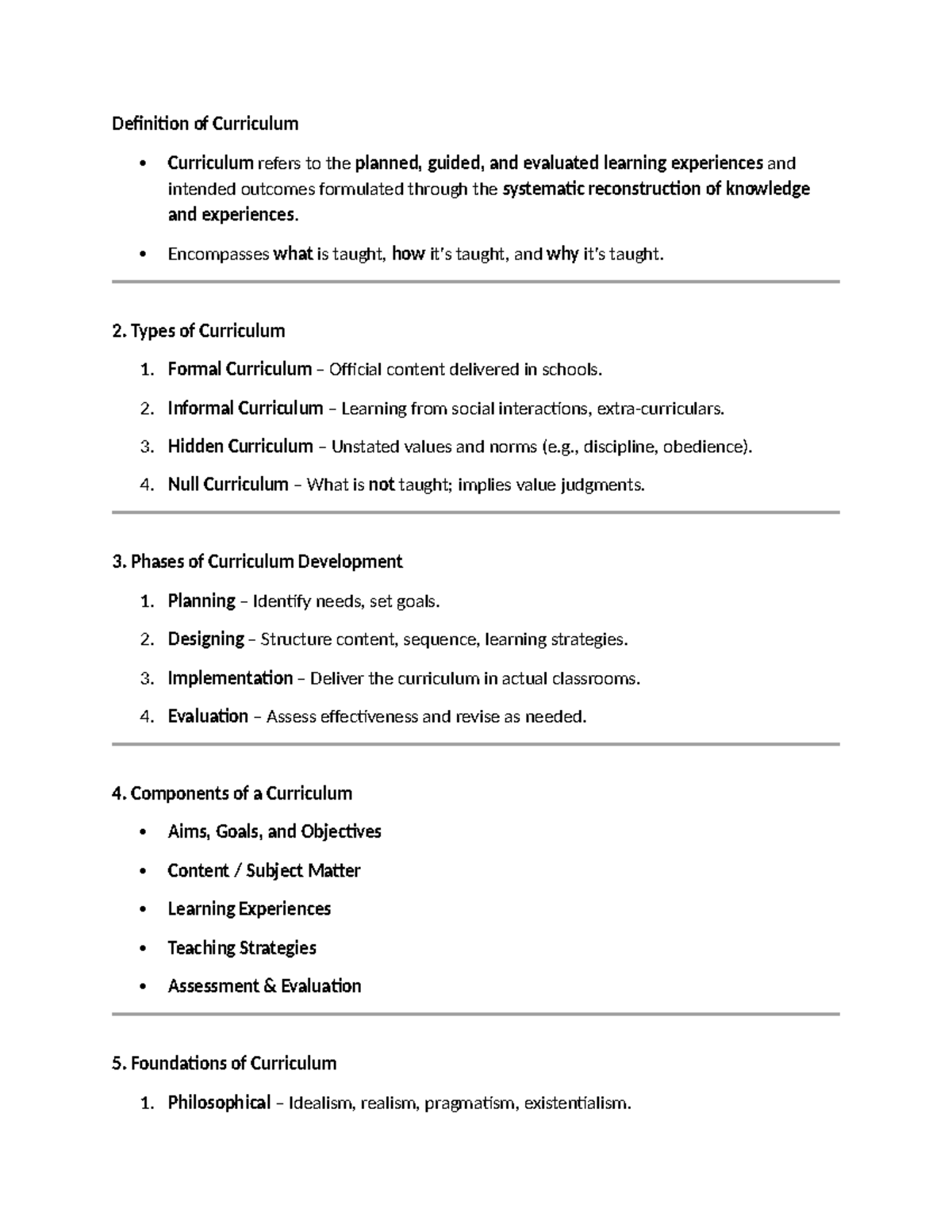 Curriculum Overview: Types, Phases, and Models Explained - Studocu