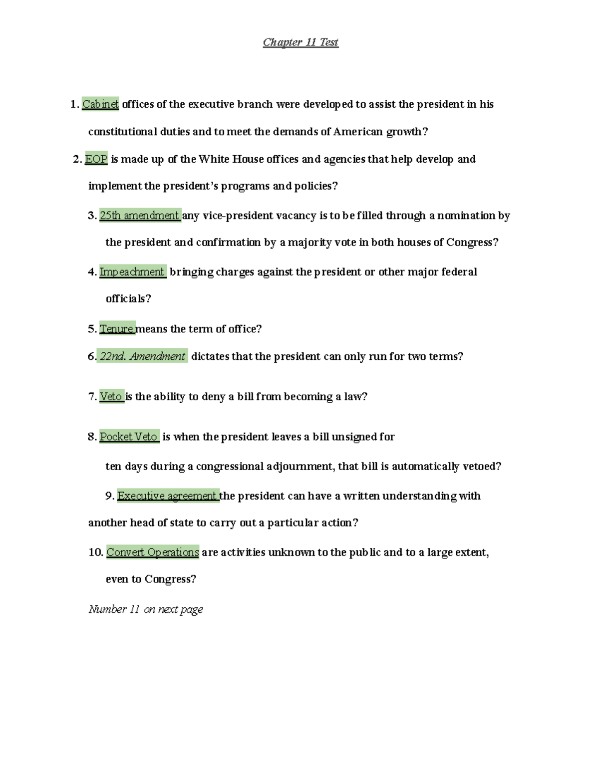 Chapter 11 Government Test BJU - Chapter 11 Test Cabinet offices of the ...