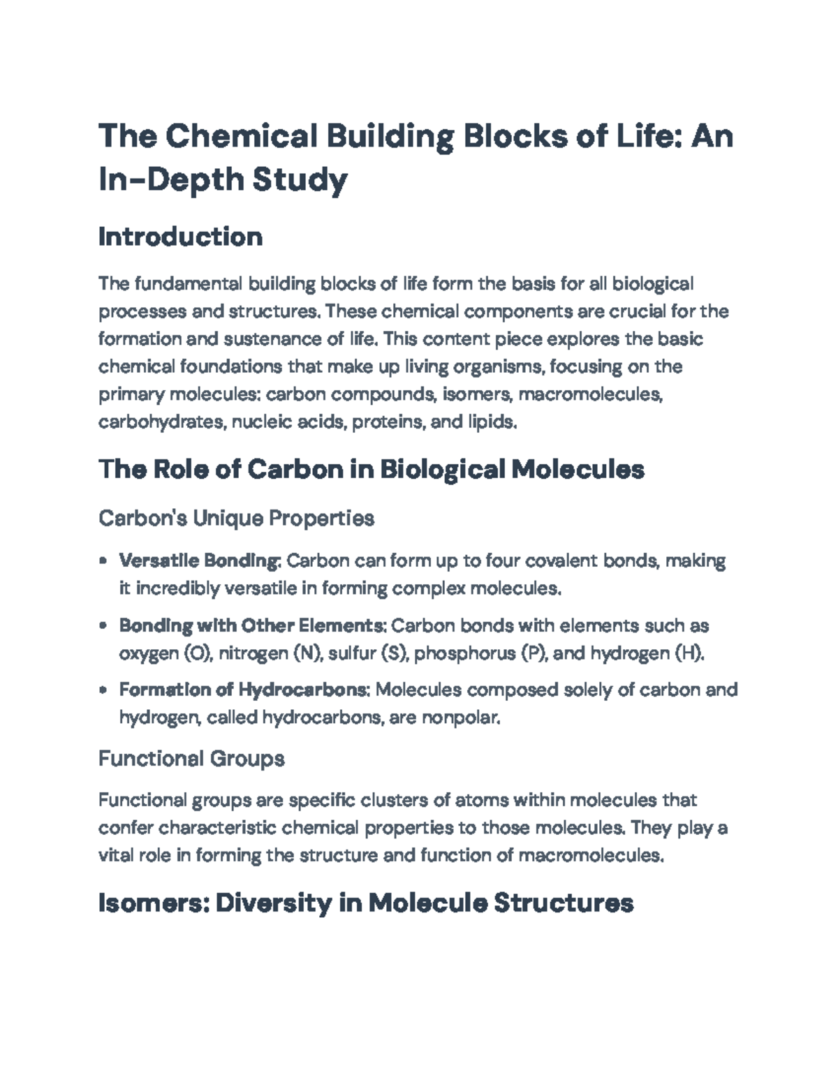 Chemical Building Blocks of Life: Structure and Function in Biology ...