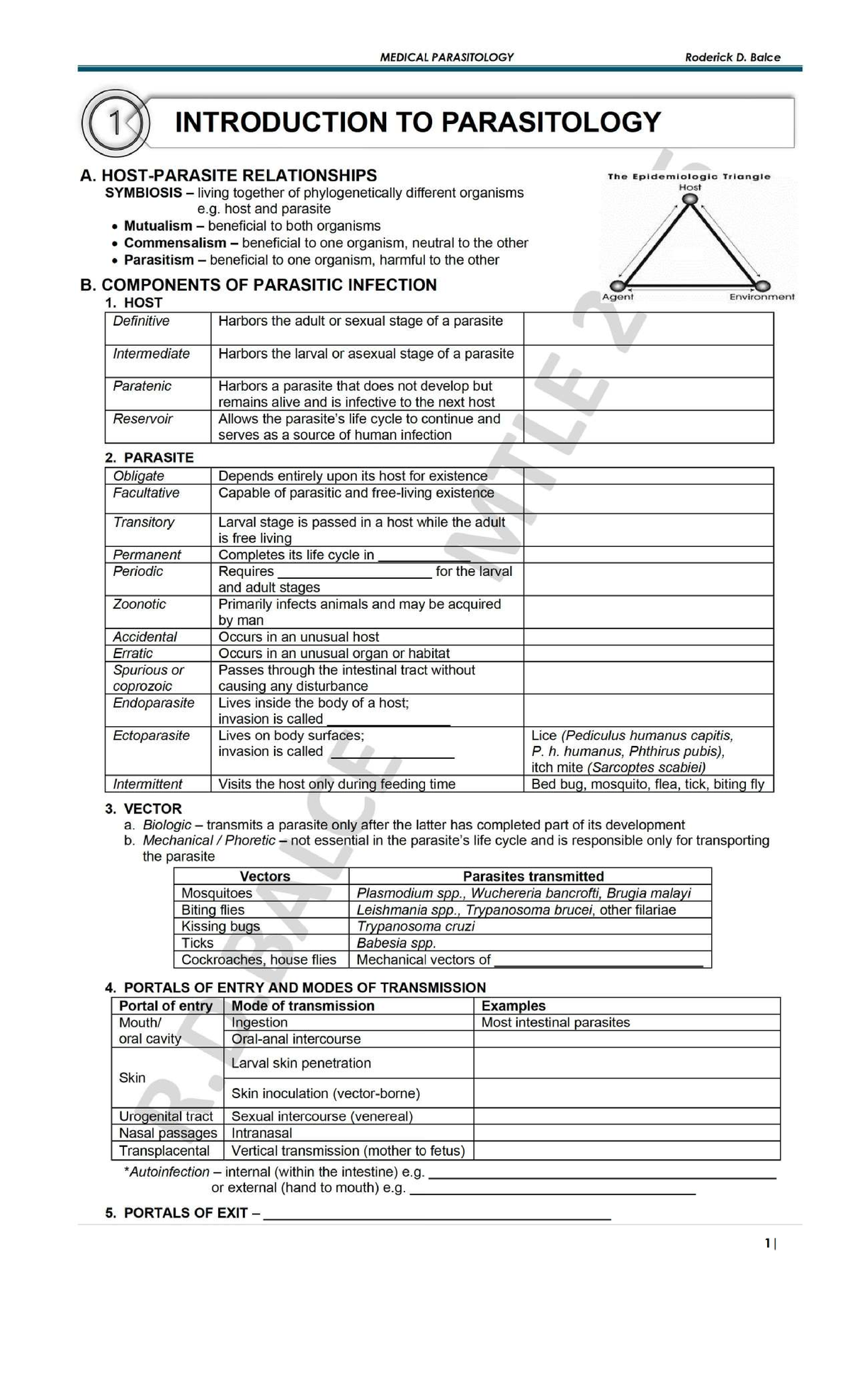 MEDICAL PARASITOLOGY (PARA 2025) Comprehensive Review Handout - Studocu