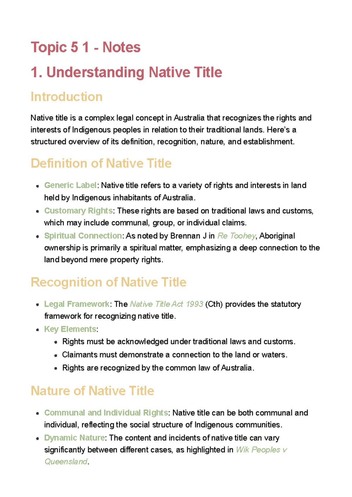Understanding Native Title: Legal Framework, Recognition & Continuity ...