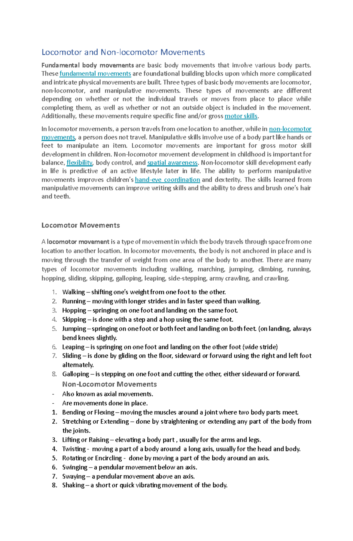 Locomotor and Non-Locomotor Skills: Fundamental Movements Overview ...