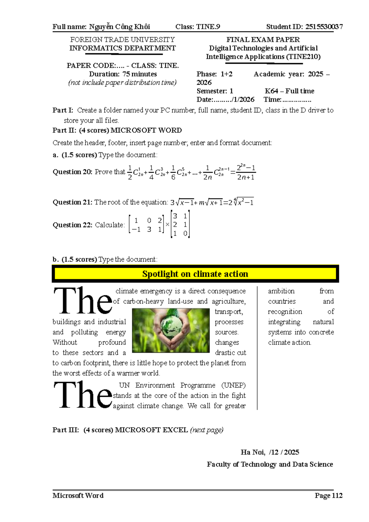 TINE210 Final Exam Paper: Digital Tech & AI Applications - Studocu