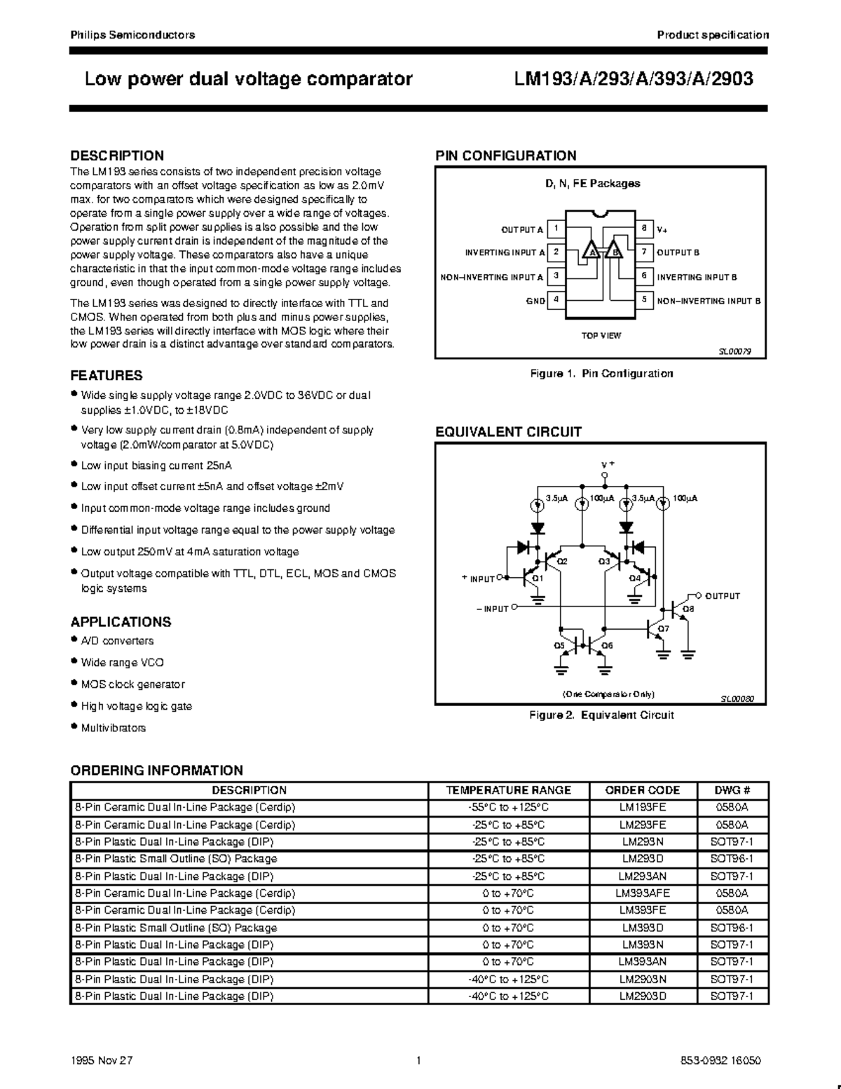 LM193 - Low Power Dual Voltage Comparator Specifications - Studocu