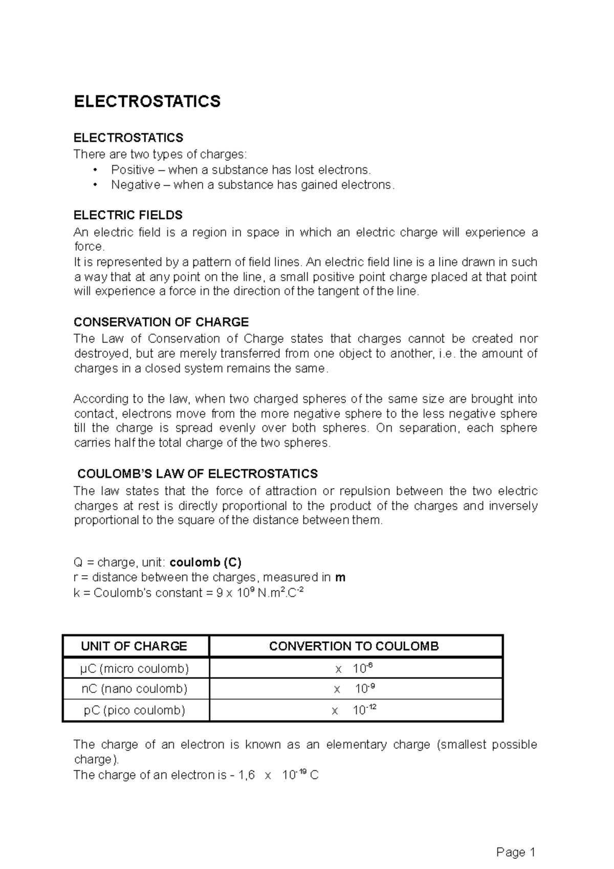 Electrostatics Concepts and Principles for Grade 11 Science - Studocu