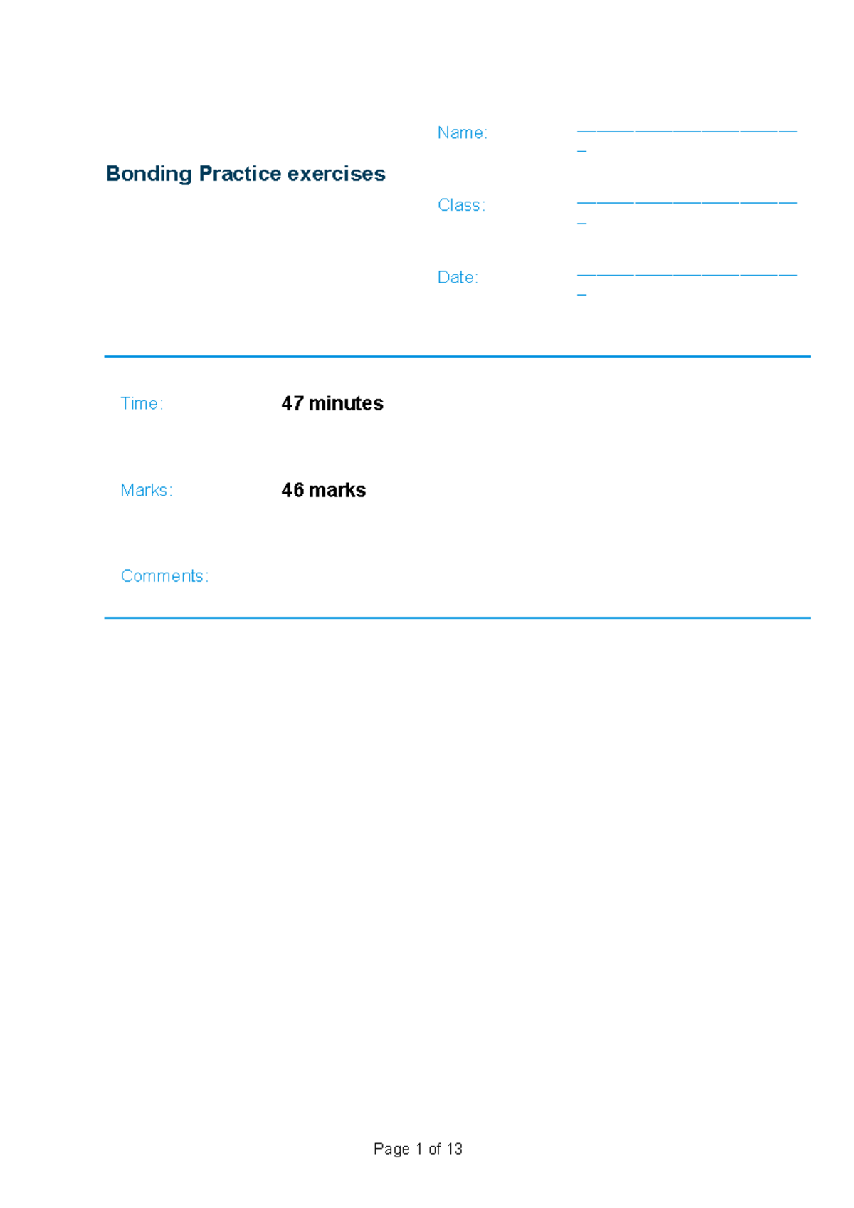 Bonding - Practice exercises (with answers) - Bonding Practice ...