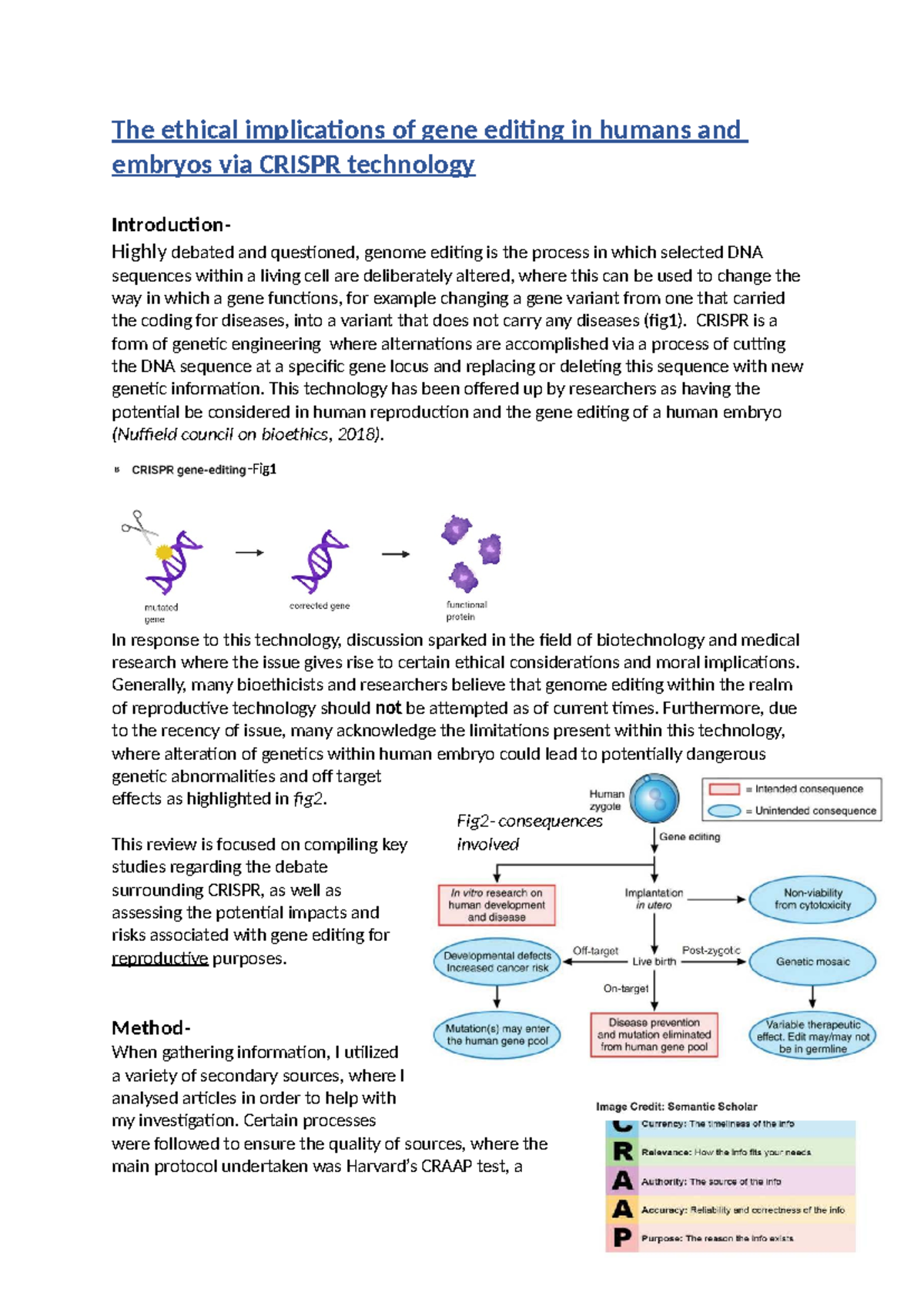 Bioethical Issue Report: Ethical Implications of CRISPR Gene Editing ...