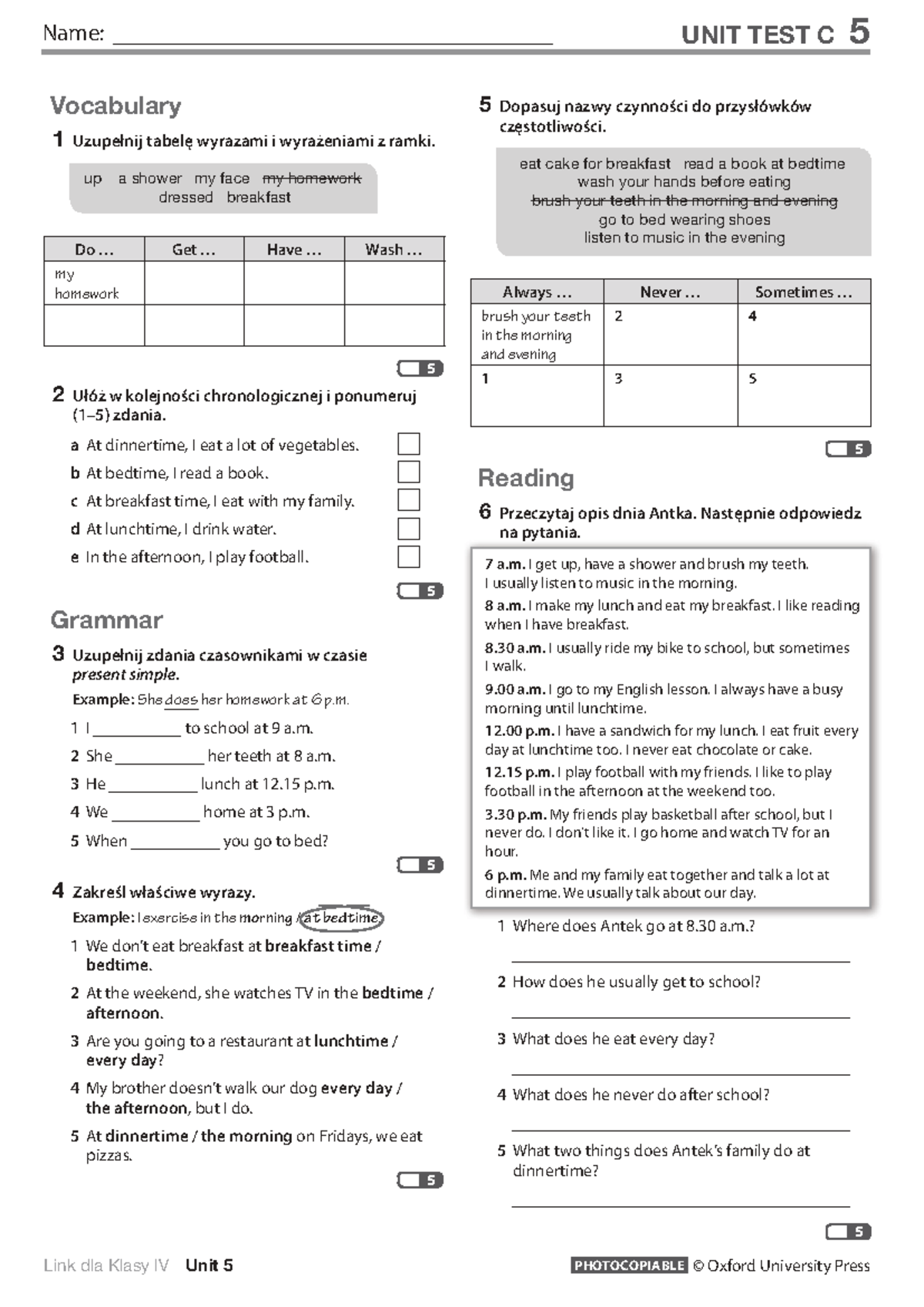 Link L4 U5 Unit Test C - Vocabulary and Daily Activities - Studocu