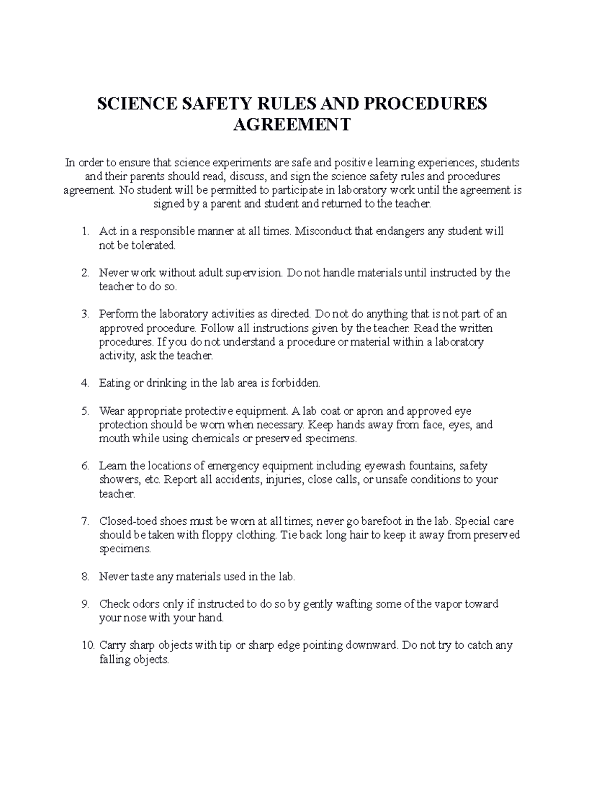 Science Lab Safety Contract & Worksheet (Anatomy Lab) - Studocu